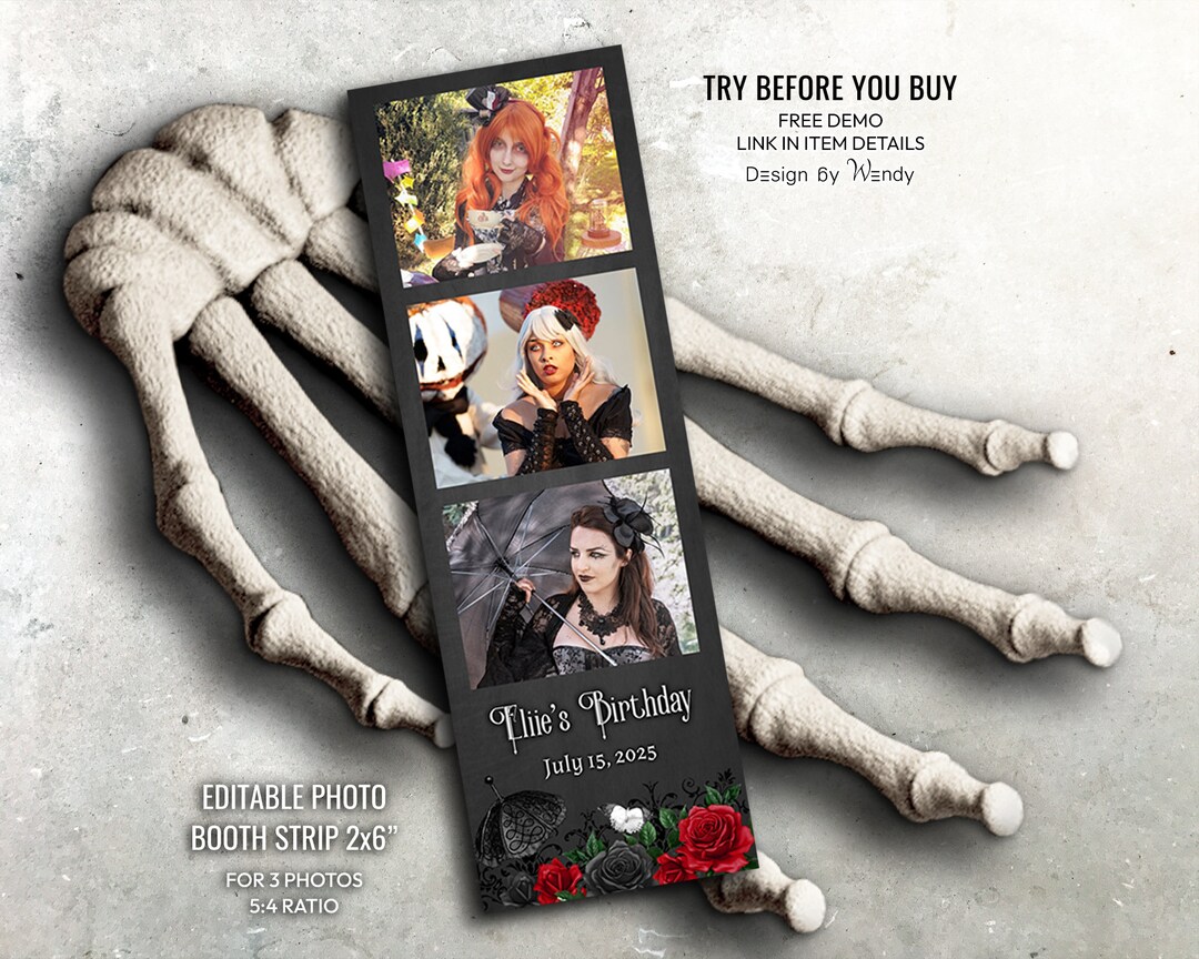 Victorian Gothic Photo Booth Template. Editable Red and Black Photo ...