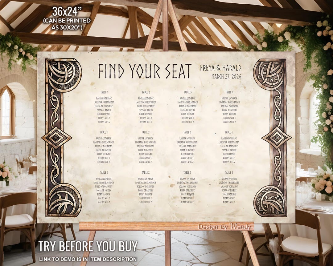 Viking Wedding Seating Chart Template. Editable Norse Handfasting ...