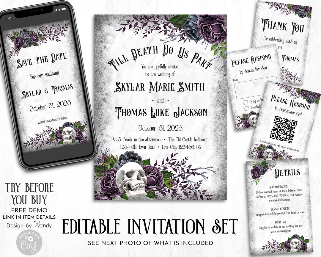 Editable Whimsigoth Wedding Invitation Set Template. Gothic - Etsy