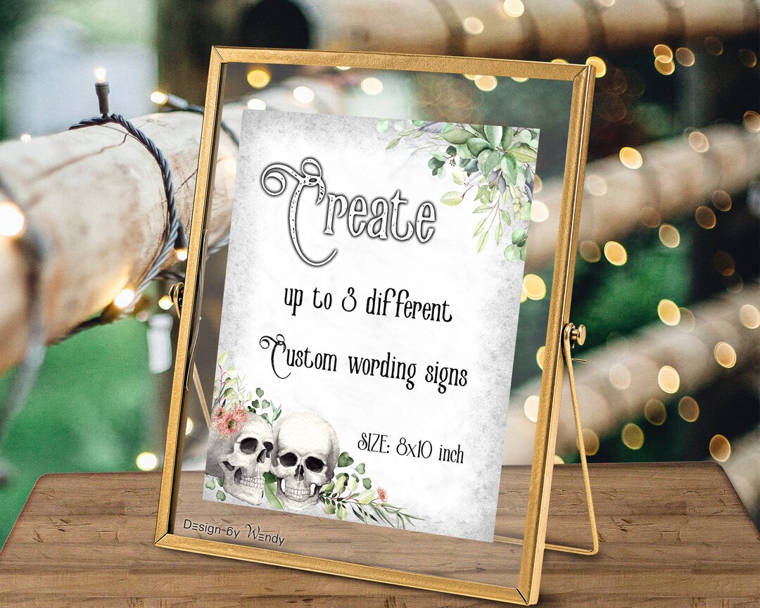 Fairytale Goth Table Signs Template. Pastel Goth Skulls & Eucalyptus ...