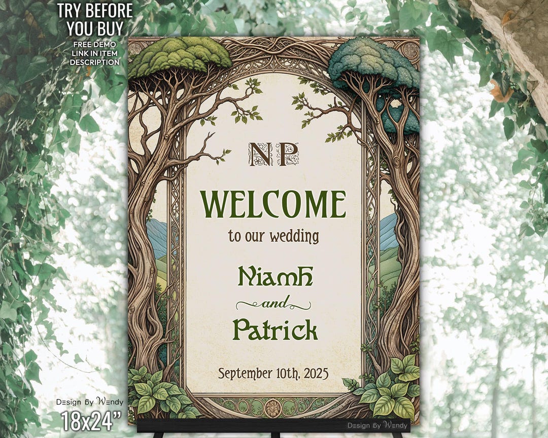 Editable Celtic Wedding Welcome Sign Template. Art Nouveau Fantasy ...