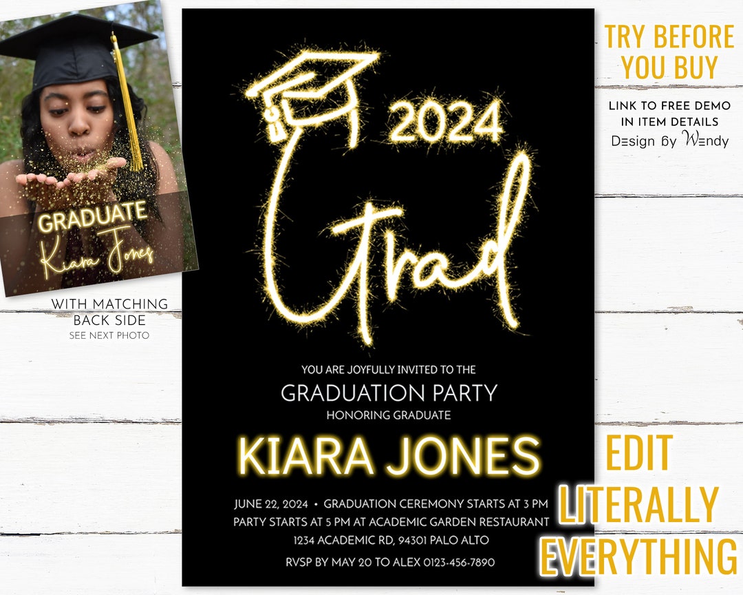 2024 Graduation Invite Template. Editable Sparkler Graduation Party ...