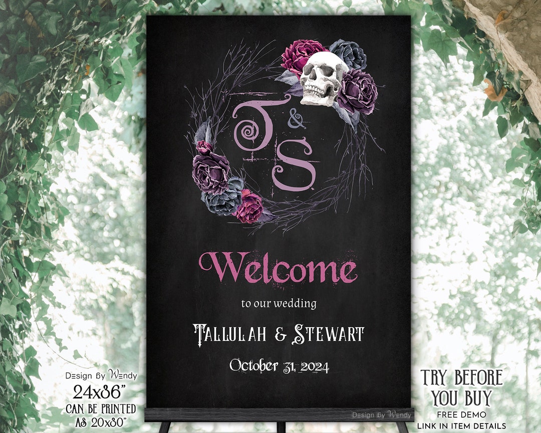 Editable Gothic Monogram Wedding Sign Template. Whimsigoth Black ...