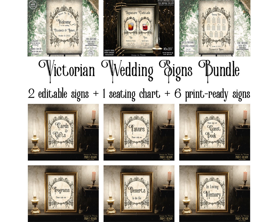 Victorian Wedding Signs Bundle, Editable Instant Download. Welcome Sign ...