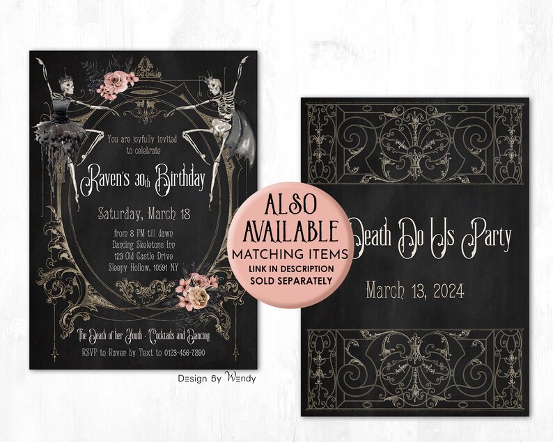Gothic Birthday Invitation Dancing Skeletons. Editable Gothic - Etsy