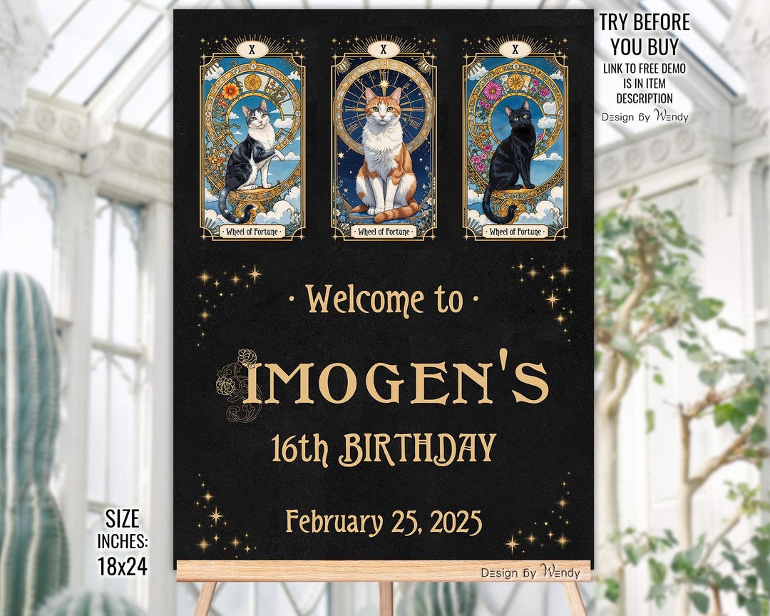 Cat Tarot Welcome Sign Template. Art Nouveau Wheel of Fortune Tarot ...