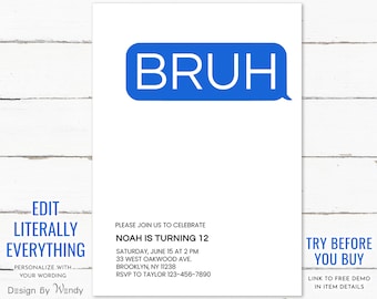 Bruh Birthday Invitation - Etsy