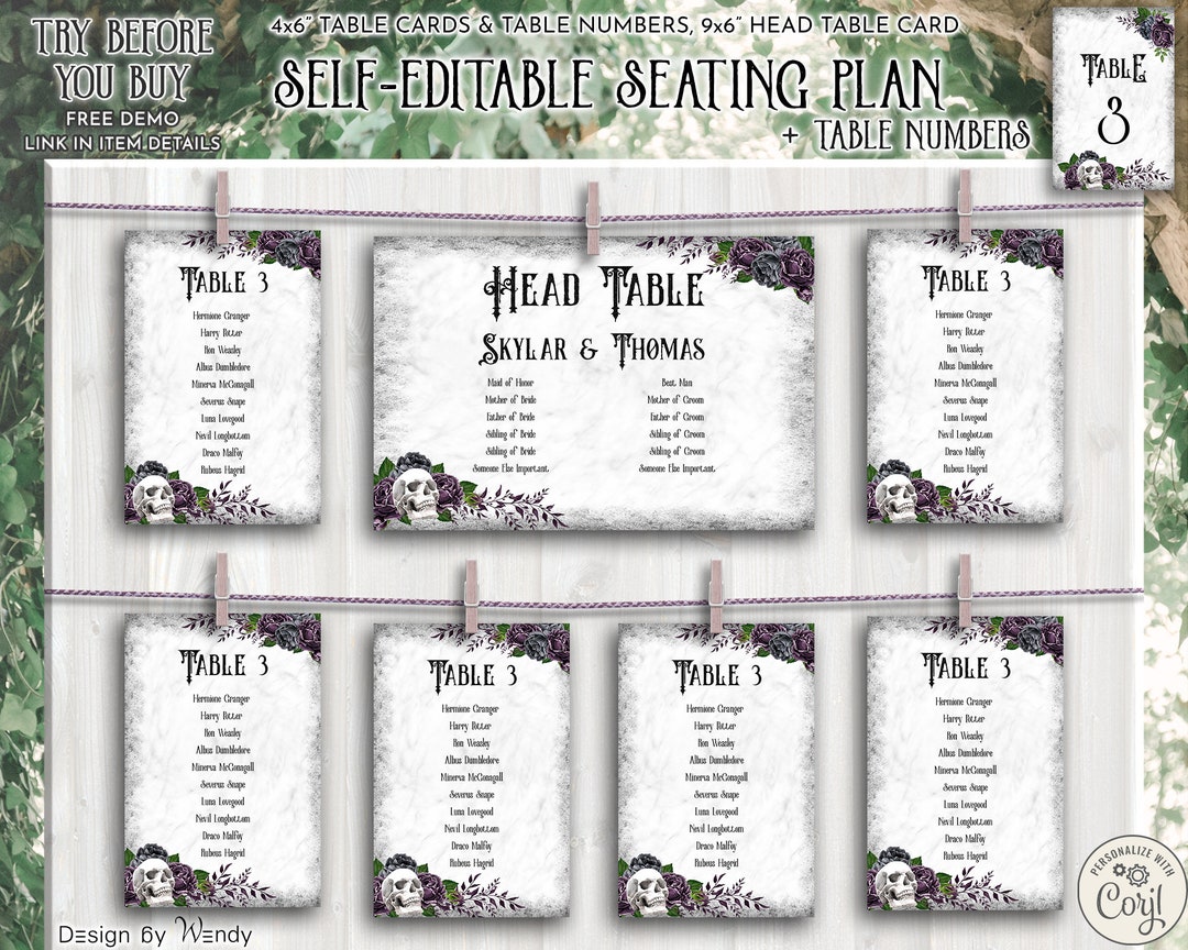 Whimsigoth Wedding Seating Plan Template Table Numbers With - Etsy