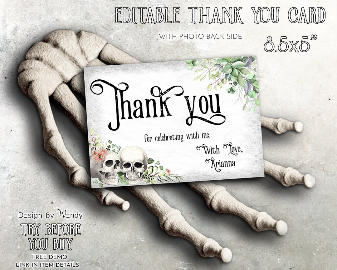 Editable Goth Thank You Card. Printable Whimsigoth Thank You - Etsy