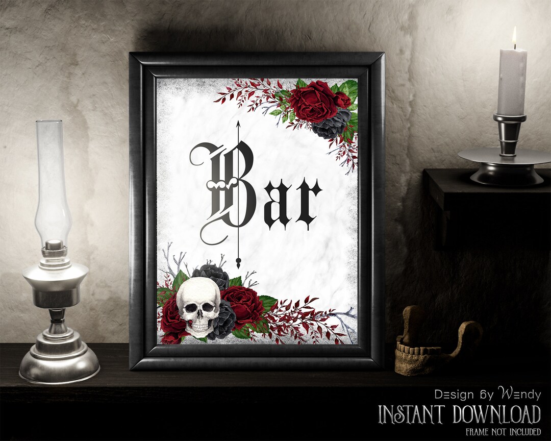 Instant Download Gothic Bar Sign. Skull, Red and Black Roses Gothic ...