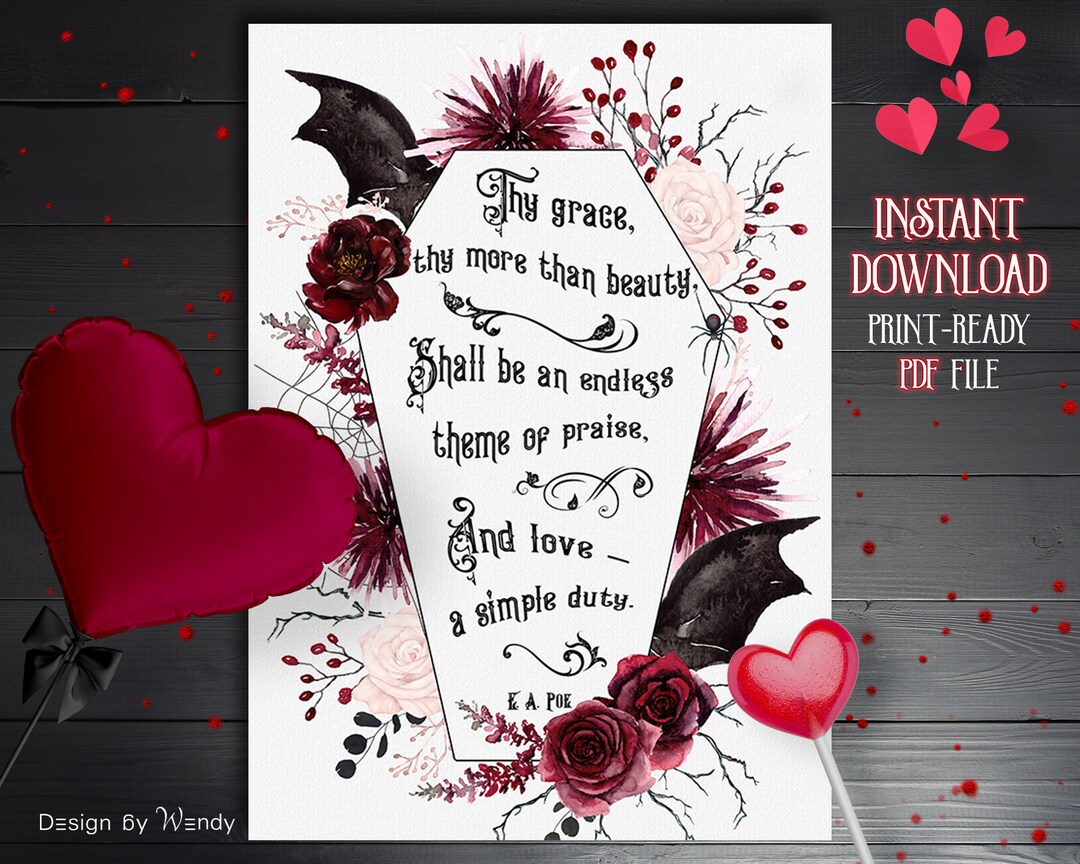 Love Quote Coffin Valentine Card Instant Download. Edgar Allan Poe ...