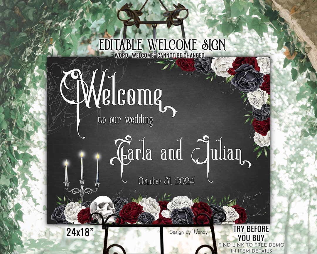 Gothic Welcome Sign Template, Black & Red Whimsigoth Skull and Roses ...