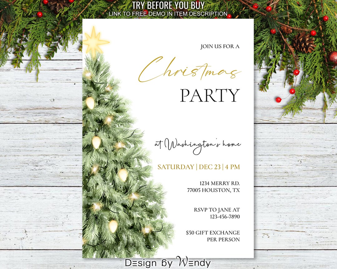 Editable Christmas Party Invitation Template. Christmas Tree - Etsy