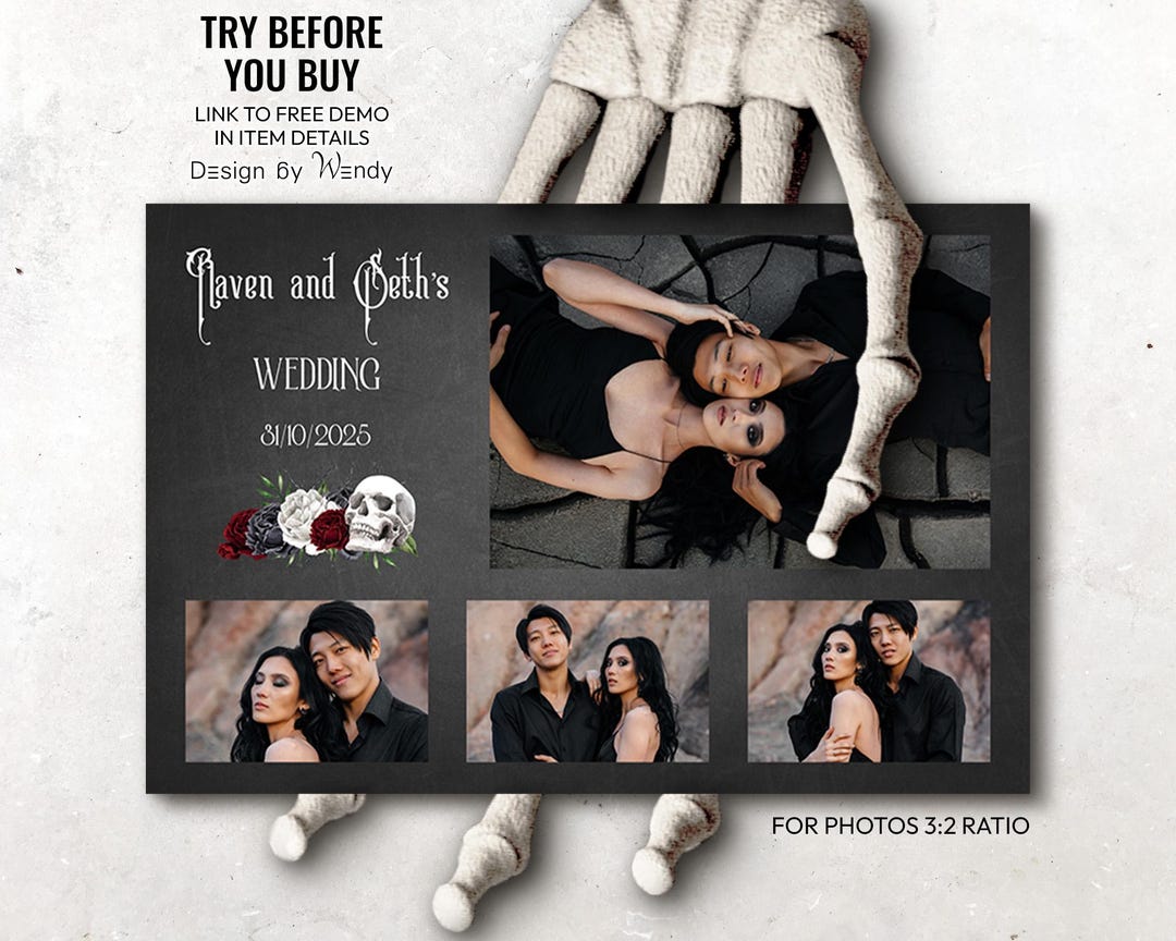 Dark Romantic Photo Booth Collage Card Template. Gothic Save the Date ...