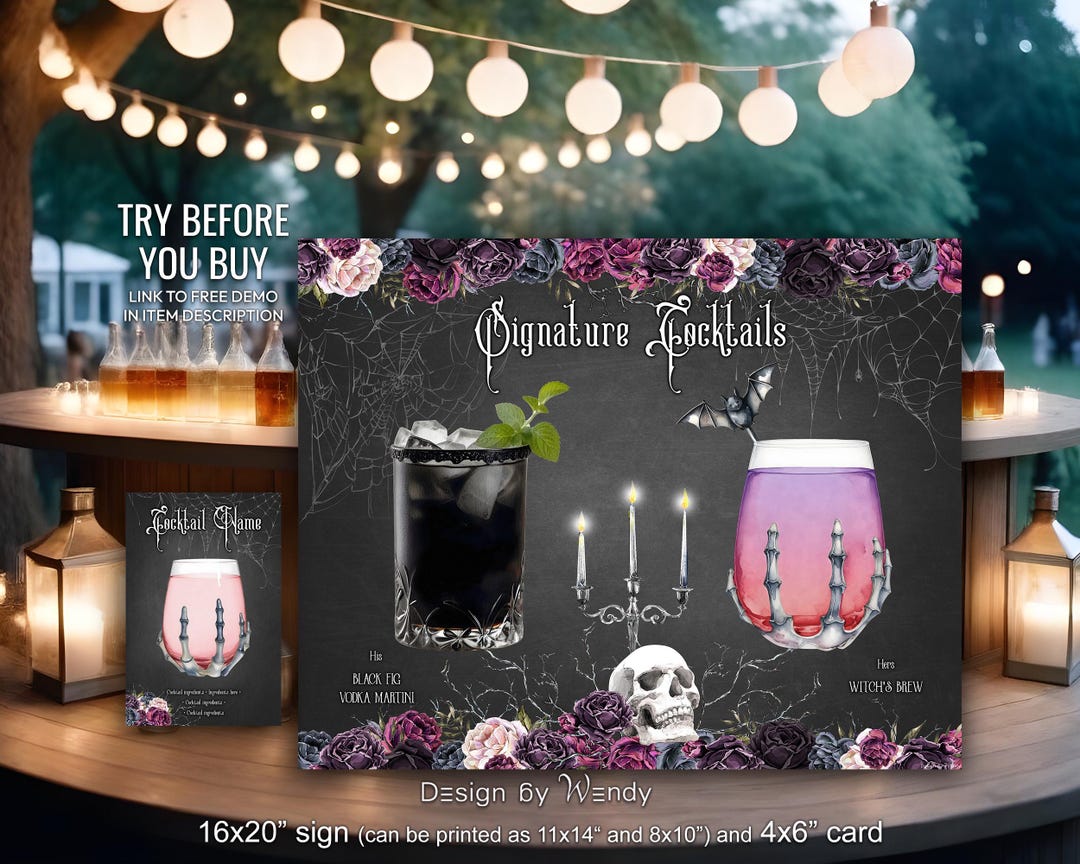 Gothic Signature Drinks Sign. Halloween Wedding Signature Cocktails ...