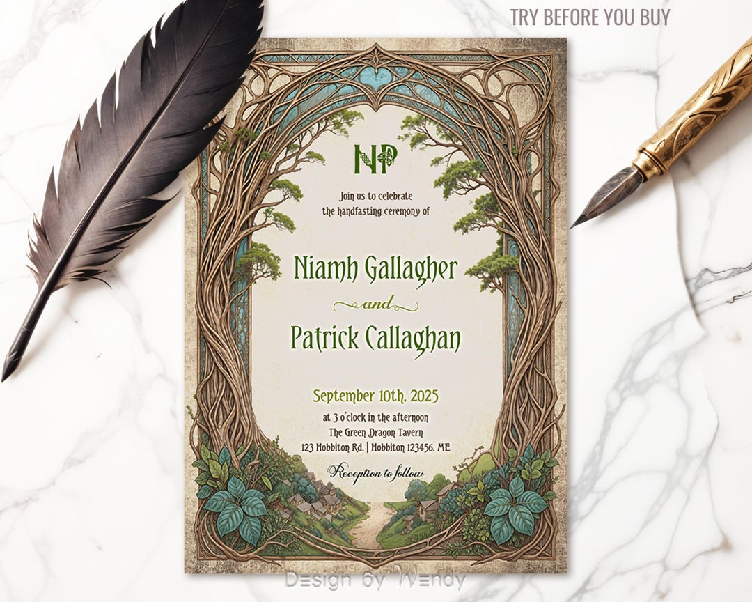 Celtic Handfasting Invitation Template. Art Nouveau Fantasy Wedding ...