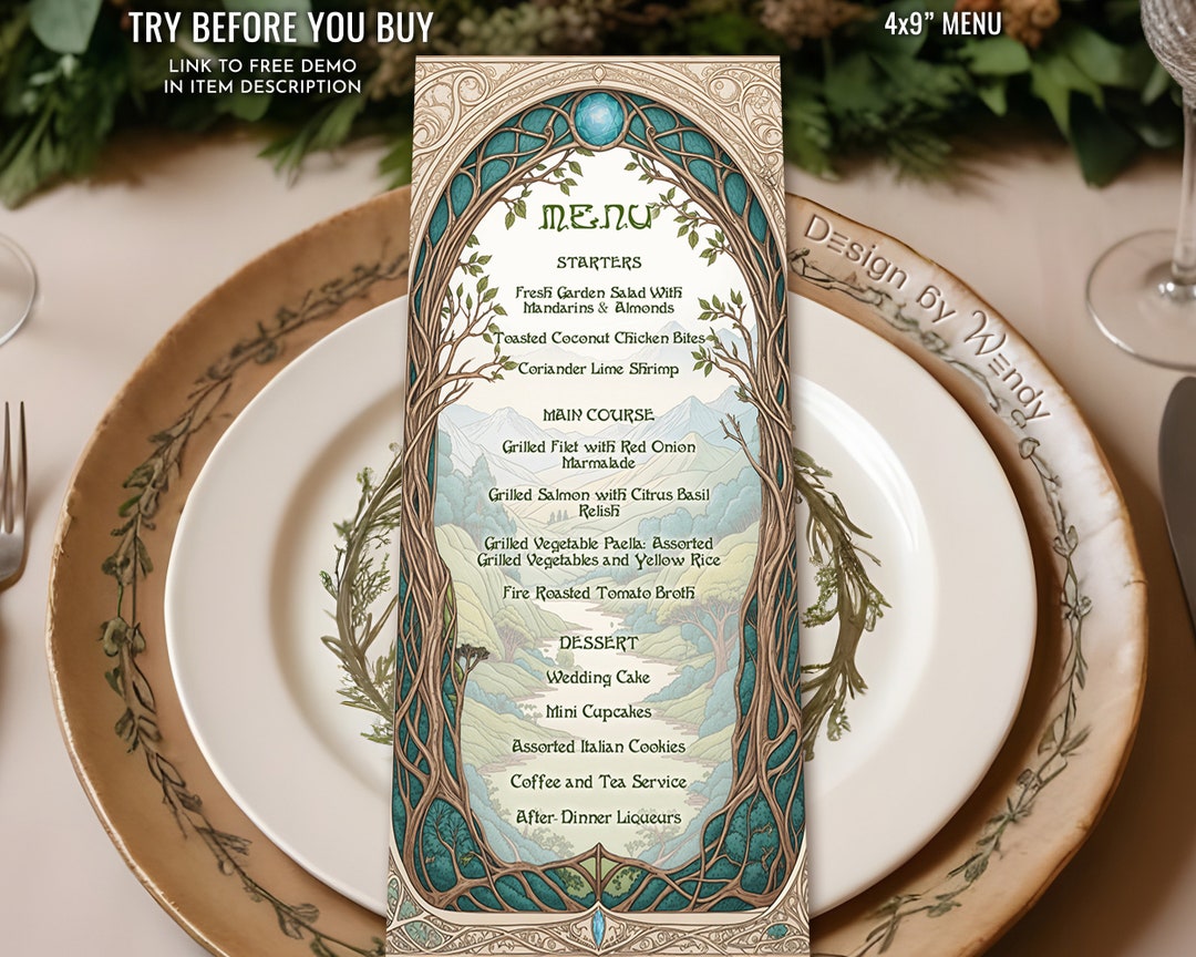 Celtic Wedding Fantasy Menu, Editable Art Nouveau Fantasy Menu. Dinner ...