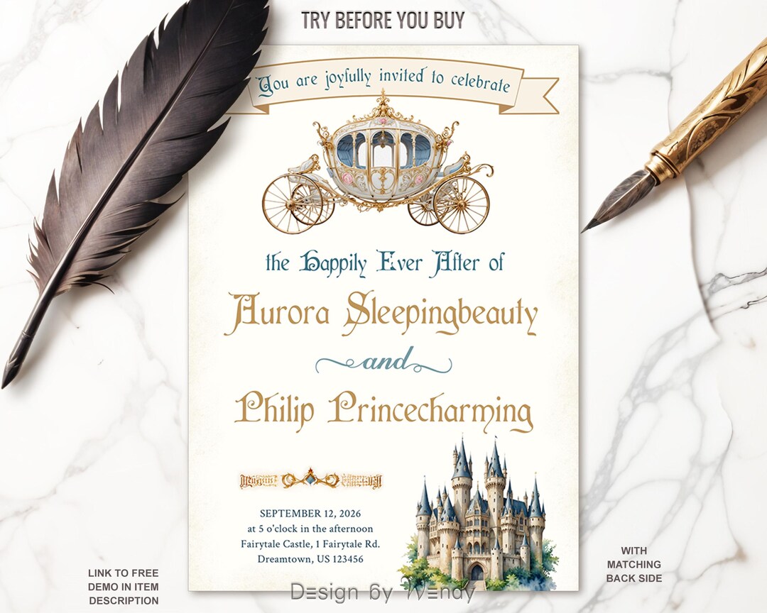 Fairytale Wedding Invitation Template, With Castle & Princess Carriage ...