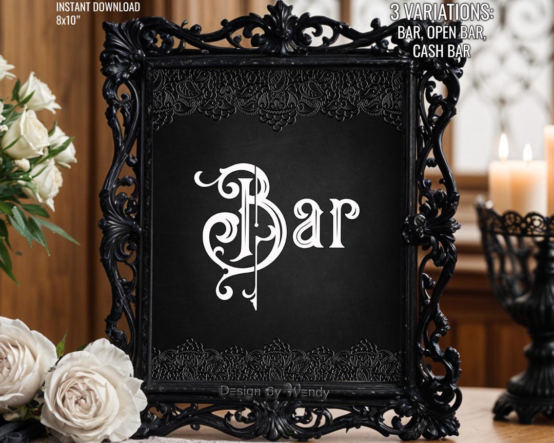 Elegant Bar Sign With Black Lace. Instant Download Gothic Victorian ...