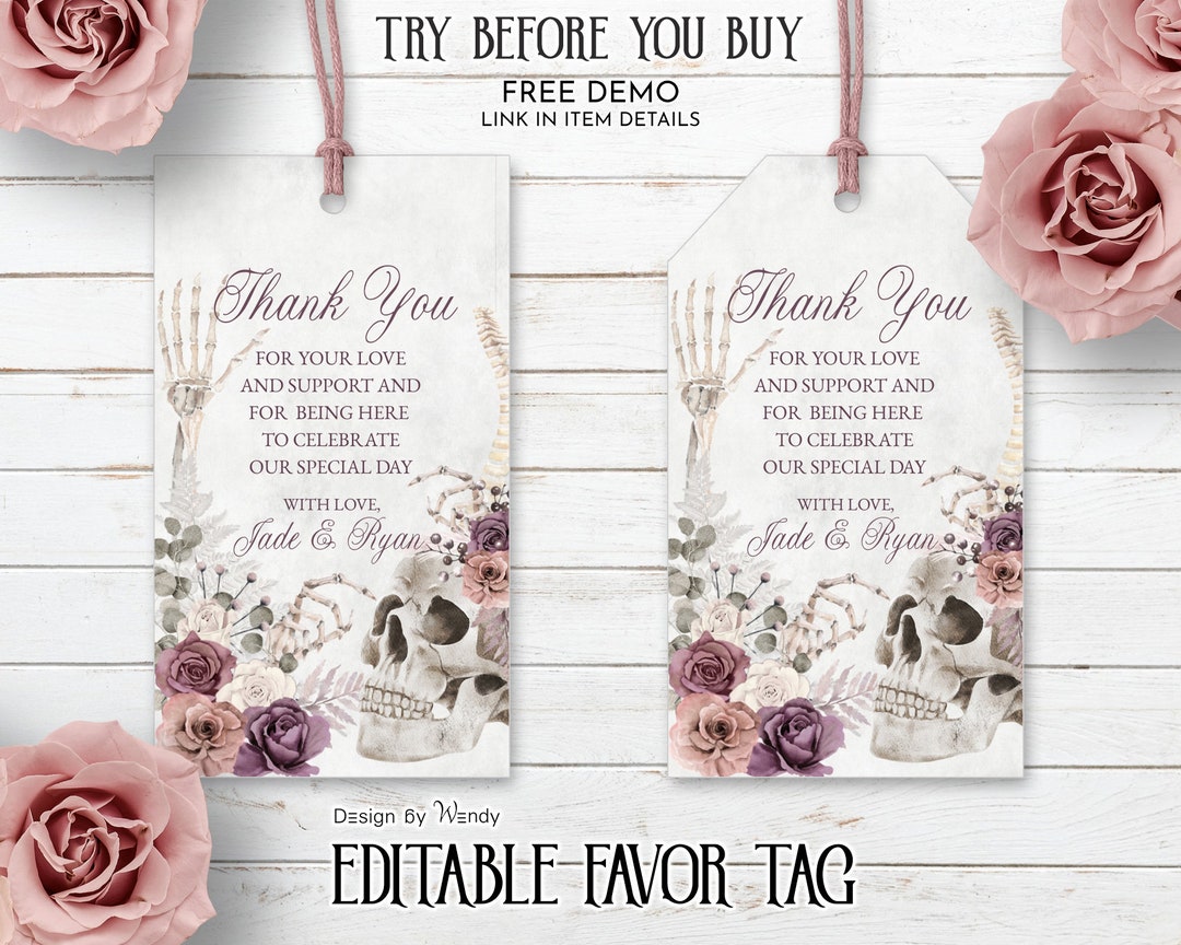 Pastel Goth Favor Tag Template. Printable Gothic Wedding Favor Tags ...