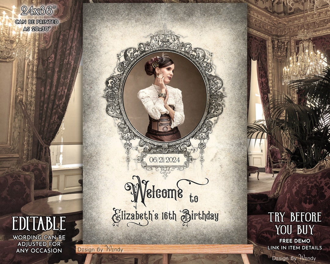 Editable Victorian Birthday Sign Template. Vintage Theme Birthday ...