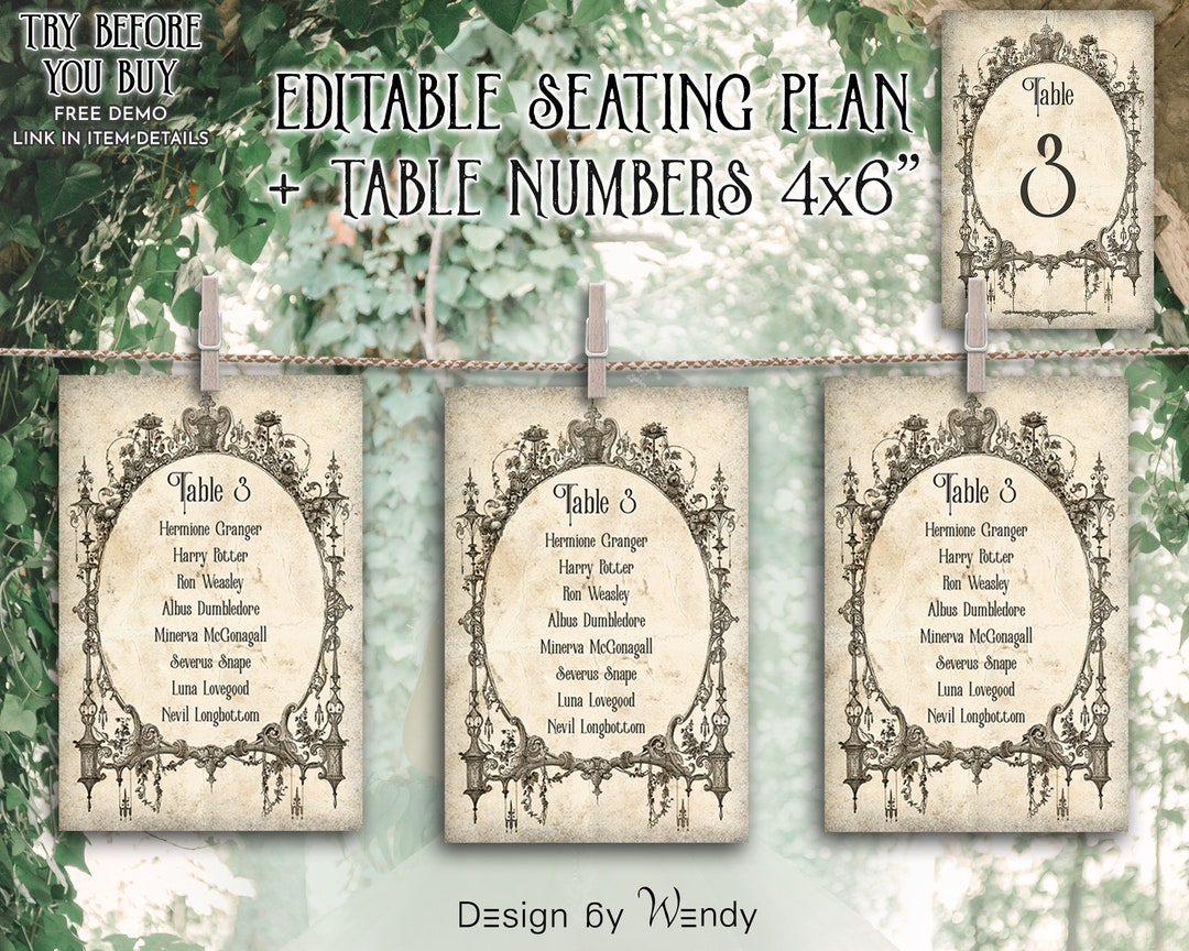 Victorian Seating Chart Table Numbers Template. Vintage Seating Plan ...