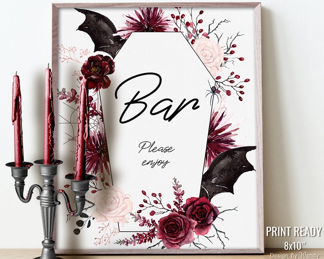 Instant Download Coffin Bar Sign, Gothic Wedding Halloween Party Bar ...