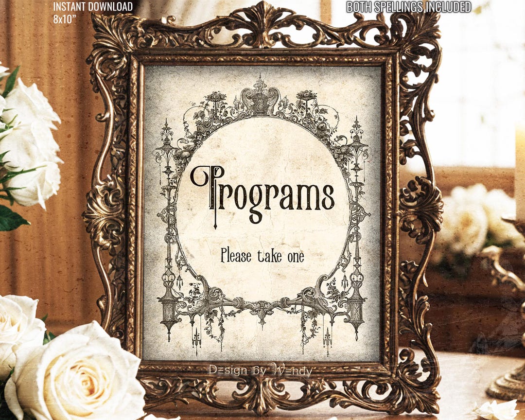 Programs Sign, Victorian Wedding Instant Download Sign. Vintage Wedding ...
