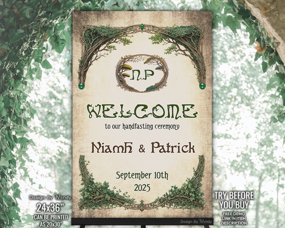 Celtic Wedding Welcome Sign Template. Art Nouveau Fantasy Wedding ...
