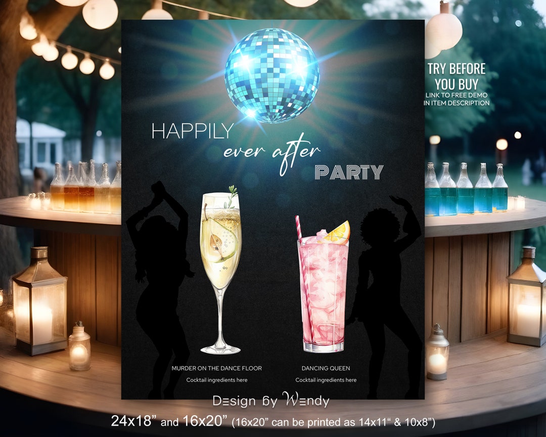 Disco After Party Drinks Sign Template With Disco Ball. Signature ...