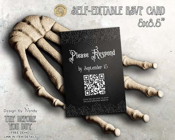 Gothic Black Lace RSVP QR Code Template. Gothic Wedding - Etsy