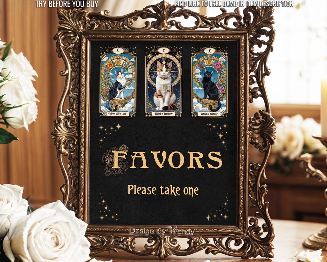 Editable Wording Table Sign With Cat Tarot Cards. Party Signage ...