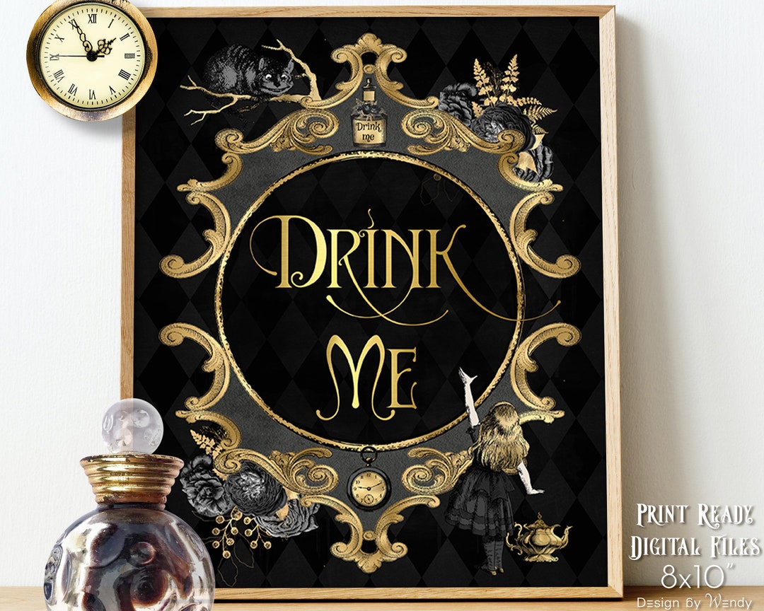 Drink Me, Alice in Wonderland Drink Sign. Instant Download Gold and ...