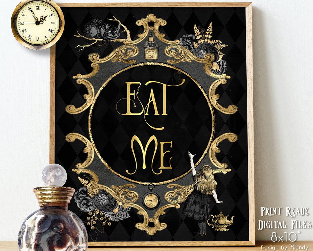 Eat Me, Alice in Wonderland Food Table Sign. Gold and Black Dessert ...