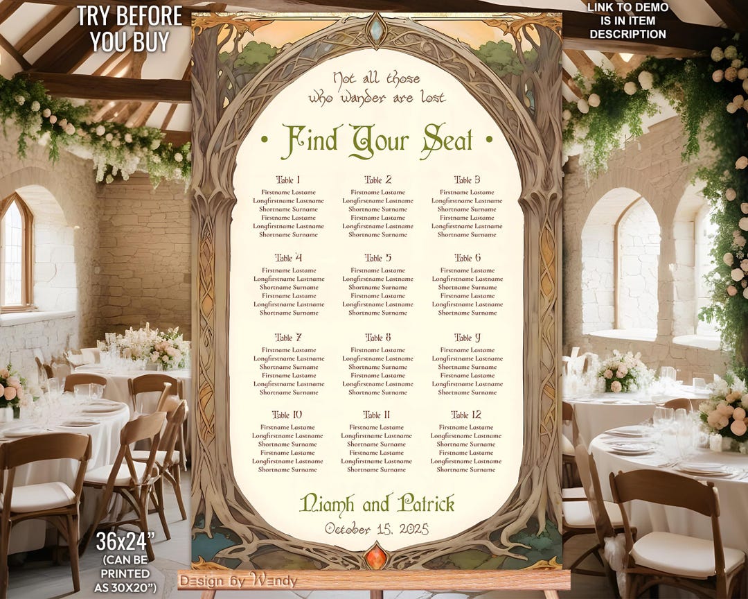 Editable Fantasy Wedding Seating Chart. Art Nouveau Wedding Seating ...