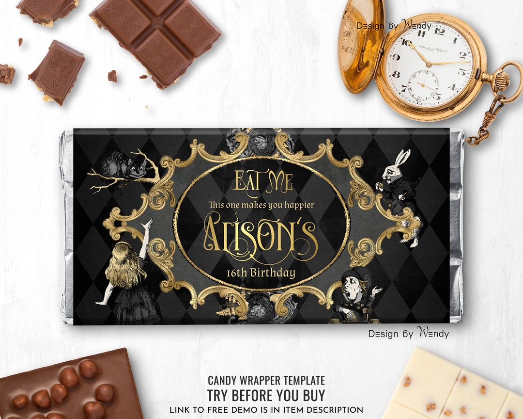 Editable Alice in Wonderland Candy Bar Wrapper Template. - Etsy