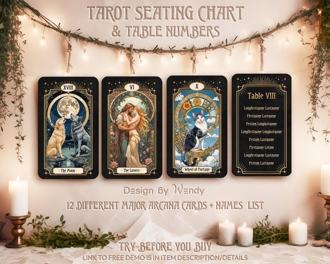 Editable Tarot Wedding Seating Chart & Table Numbers. Art Nouveau Tarot ...