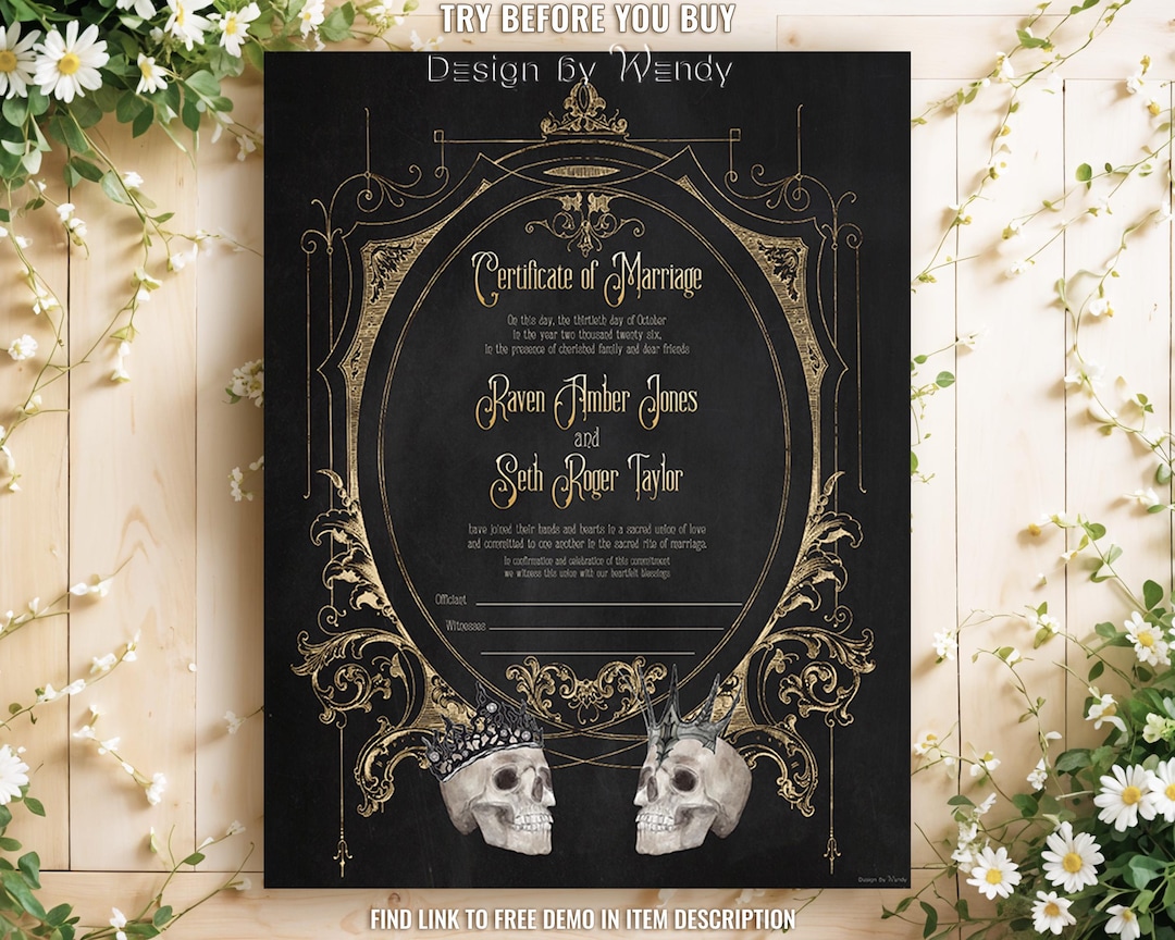 Gothic Marriage Certificate Template, With Vintage Frame and Royal ...