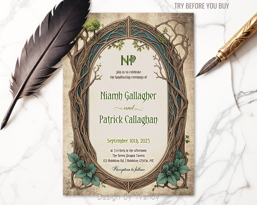 Celtic Wedding Invitation Template. Handfasting Invitation, Art Nouveau ...