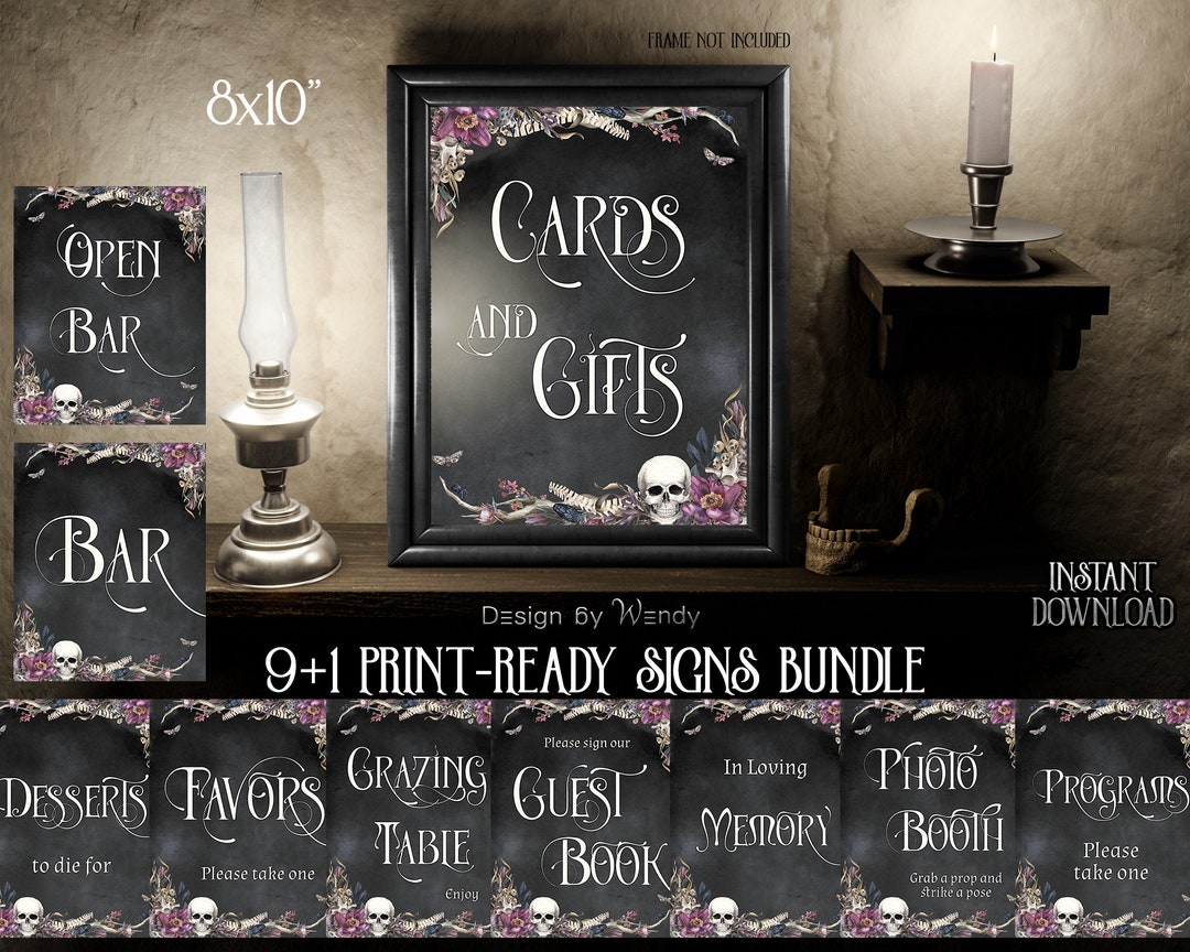 Gothic Wedding Signs Bundle, Instant Download. Skull, Snake and Bones ...