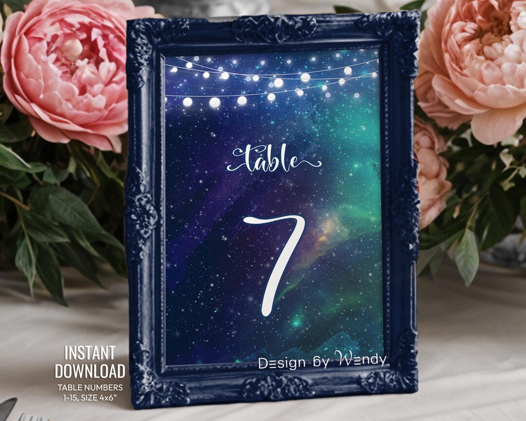 Printable Celestial Table Numbers, With Starry Sky and Galaxy. Instant ...