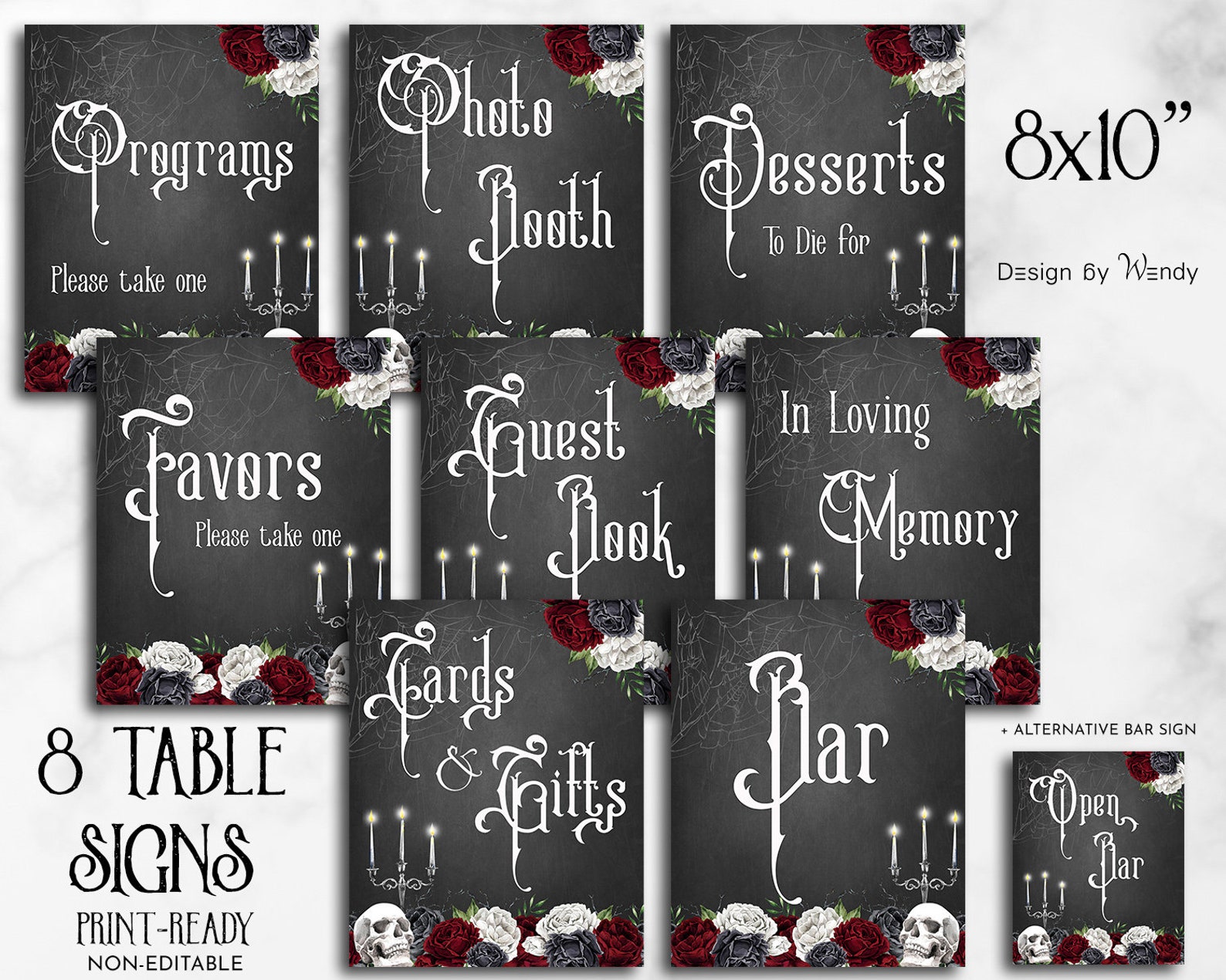 Gothic Wedding Signs 8x10 Table Signs Set of 8 Skulls - Etsy