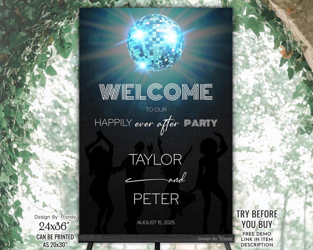 Editable Wedding Disco After Party Welcome Sign. Elopement Happily Ever ...