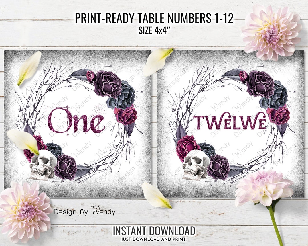Gothic Table Numbers, Instant Download. Printable Square Whimsigoth ...