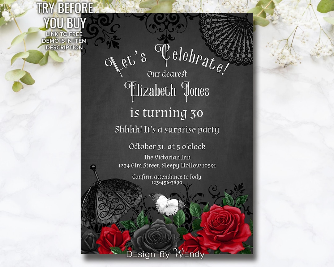 Gothic Birthday Invitation, Edit Yourself Victorian Invitation, Adult ...