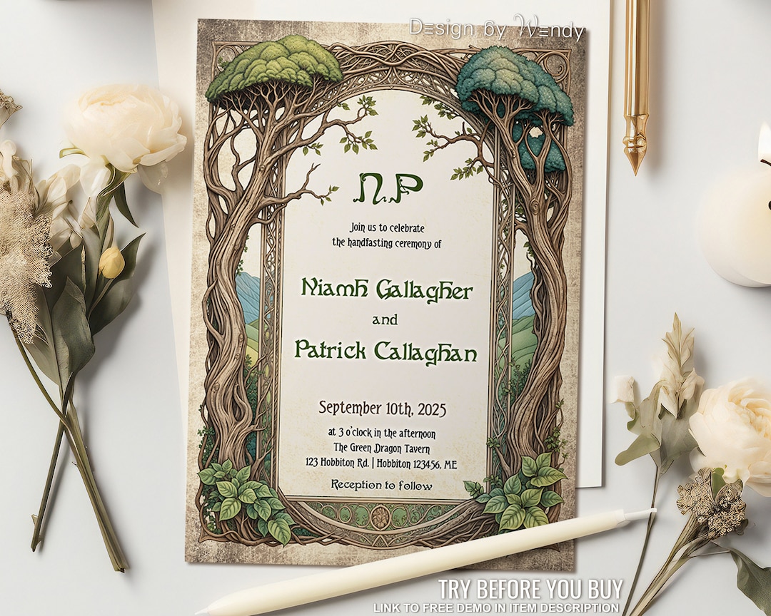 Celtic Fantasy Wedding Invitation Template. Handfasting Invitation ...