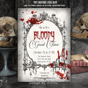 Victorian Halloween Invitation Template, Bloody Good Time. Editable ...