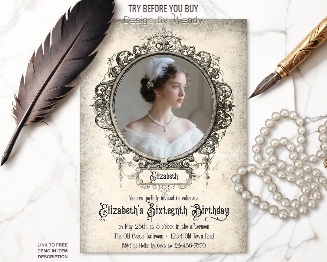 Victorian Invitation Template. Editable Birthday Party Invite With Your ...
