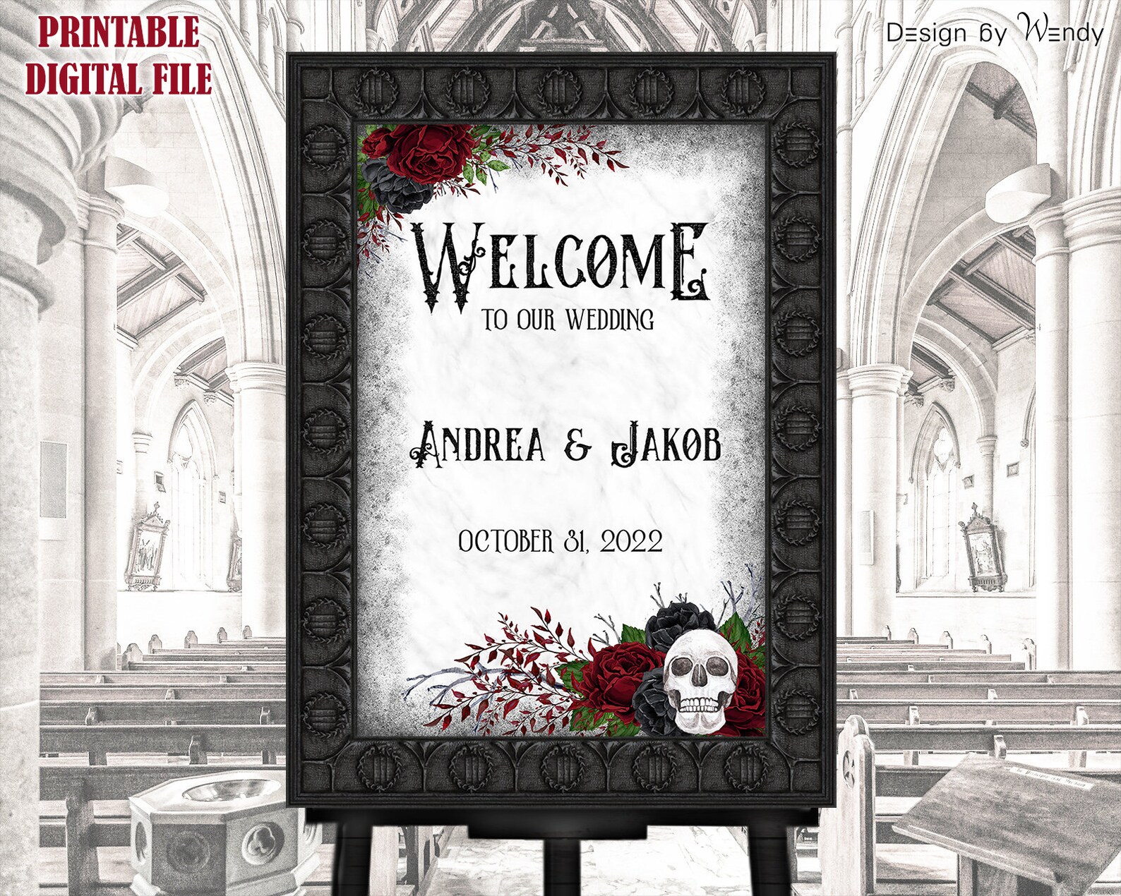 Gothic wedding sign welcome sign red and black roses and | Etsy
