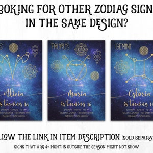 Gemini Birthday Invitation, Editable Zodiac Invitation Template. Gold ...